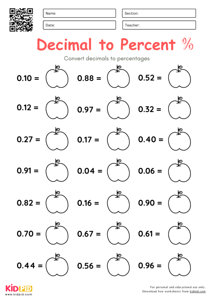 Decimals to/from Percents Worksheet for Grade 6 - Kidpid