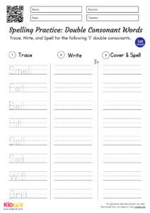 Double Consonants Words Worksheet for Grade 1 - Kidpid