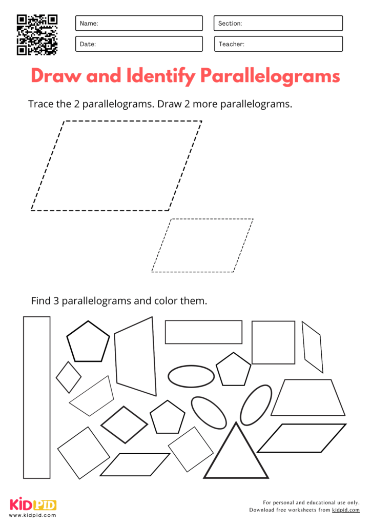 Drawing and Identifying Shapes Practice Worksheet for Kindergarten - Kidpid