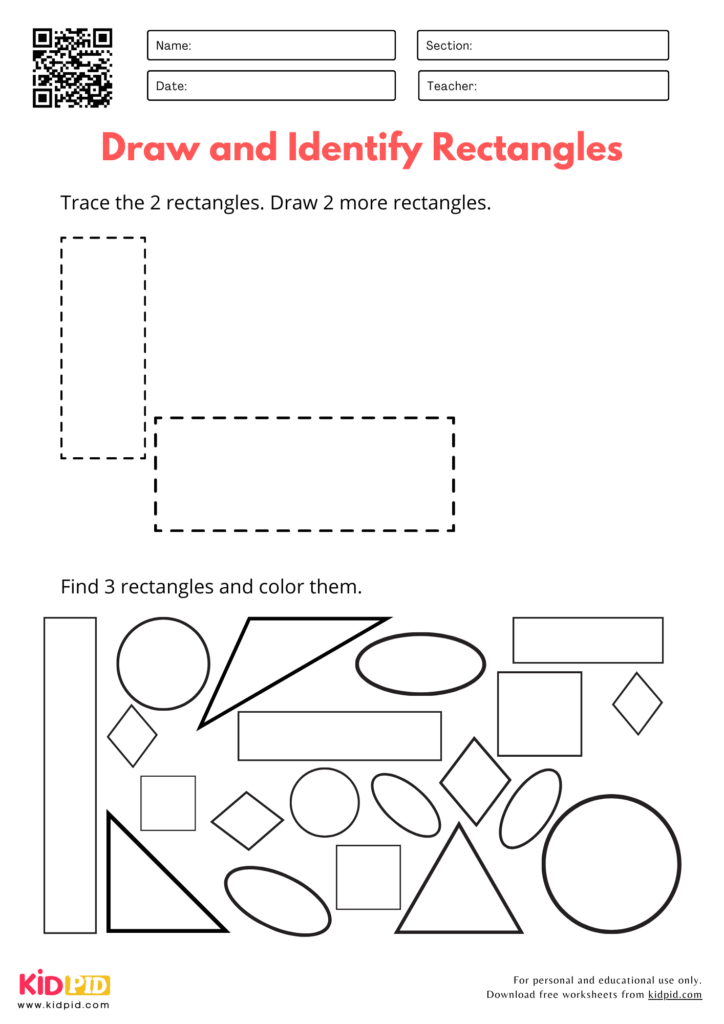 Drawing and Identifying Shapes Practice Worksheet for Kindergarten - Kidpid