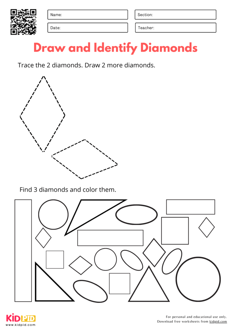 Drawing and Identifying Shapes Practice Worksheet for Kindergarten - Kidpid