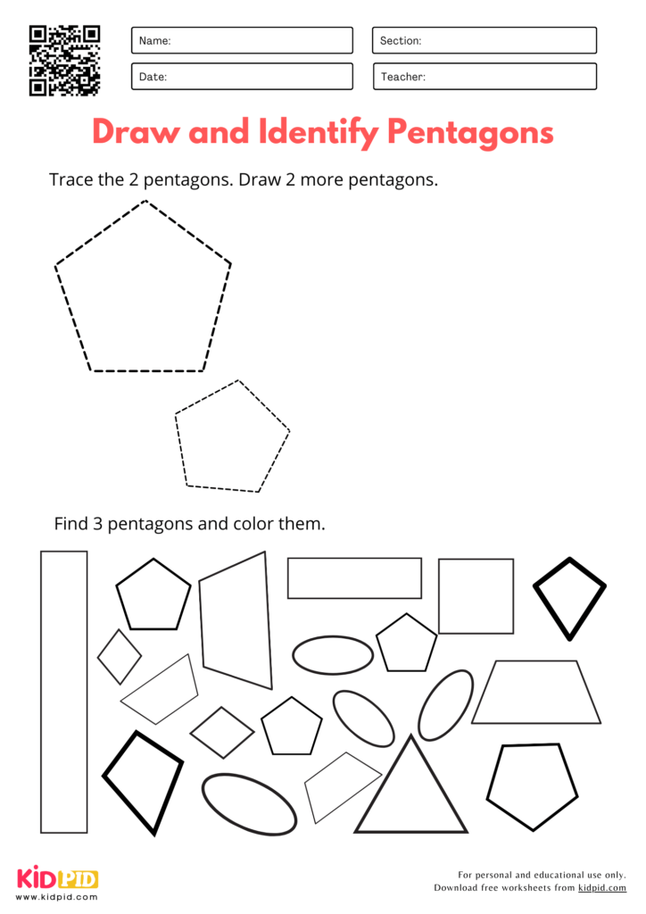 Drawing and Identifying Shapes Practice Worksheet for Kindergarten - Kidpid