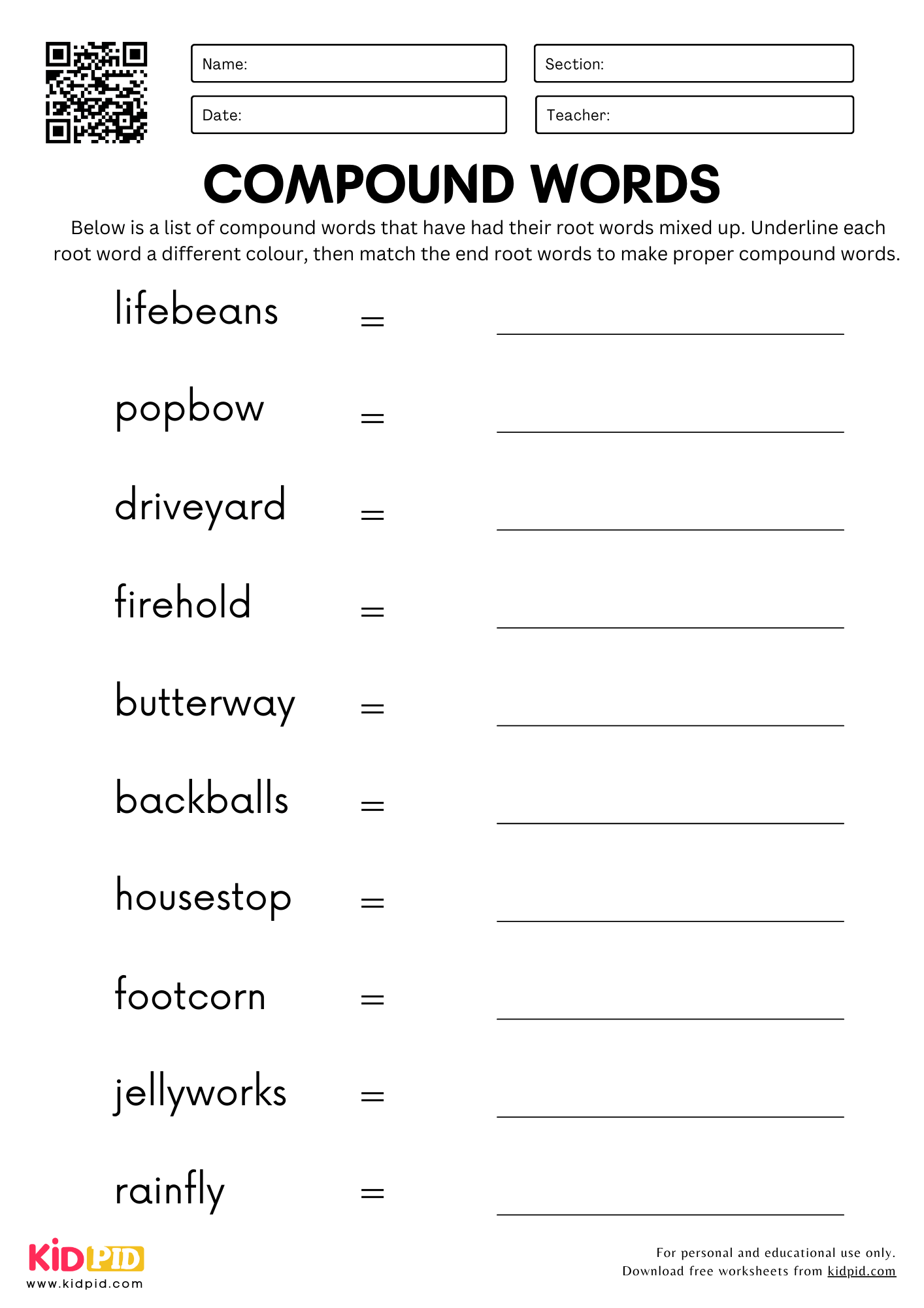 Find Mistake and Compound Words Worksheet for Grade 2 - Kidpid