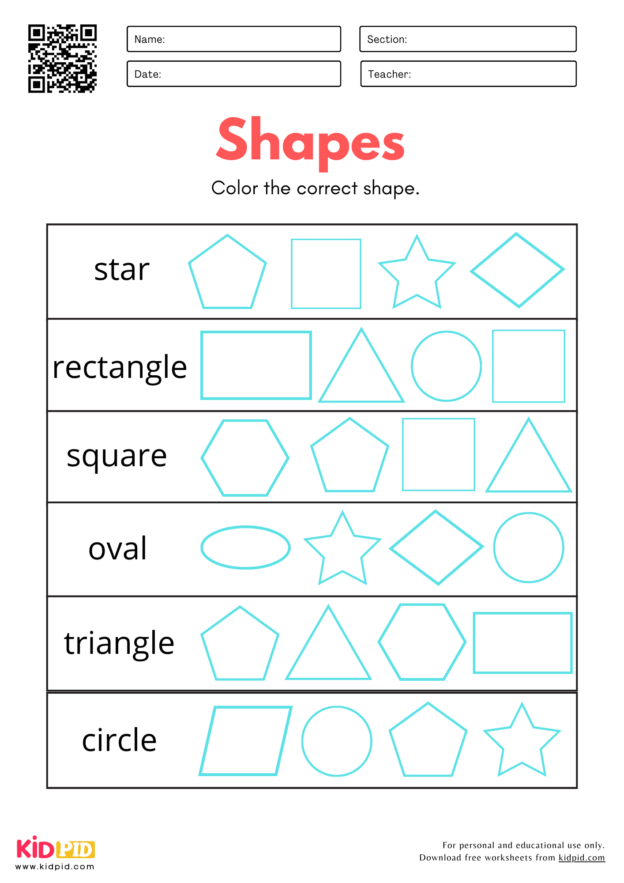Identify 2D Shapes Worksheet for Kindergarten - Kidpid