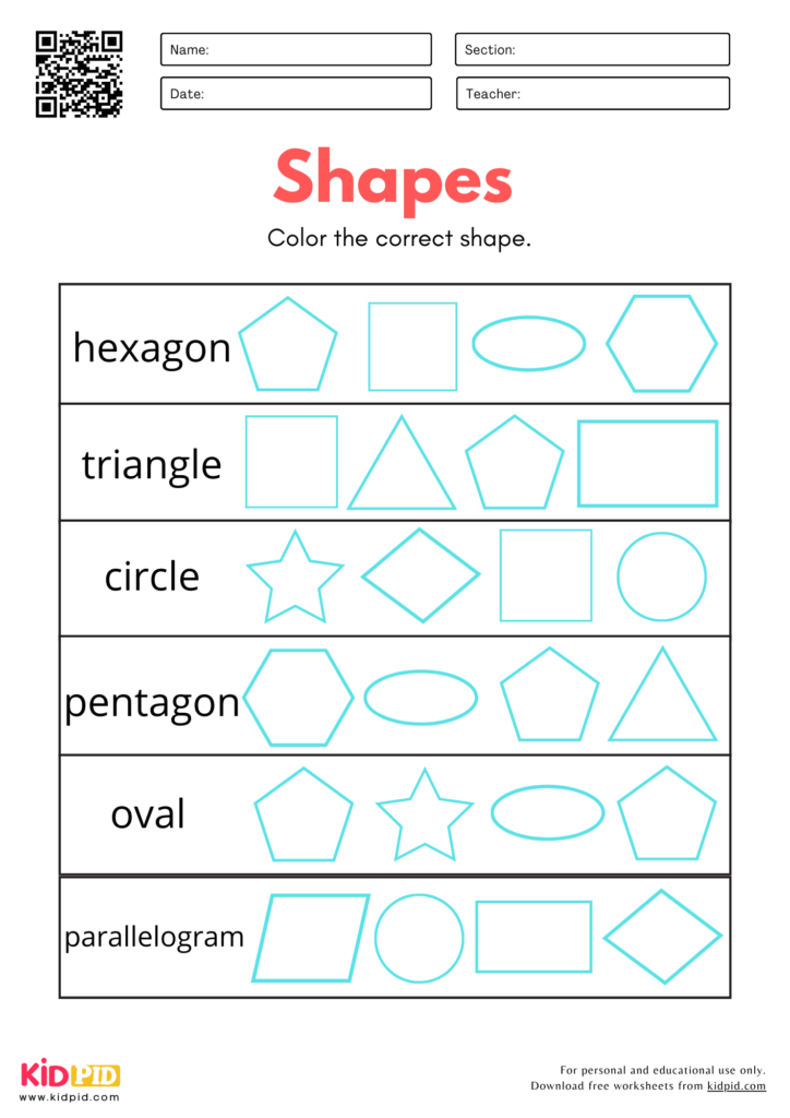 Identify 2D Shapes Worksheet for Kindergarten - Kidpid