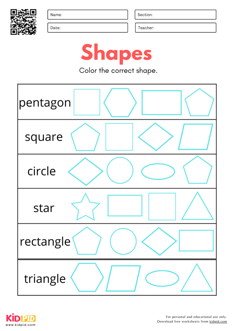 Identify 2D Shapes Worksheet for Kindergarten - Kidpid
