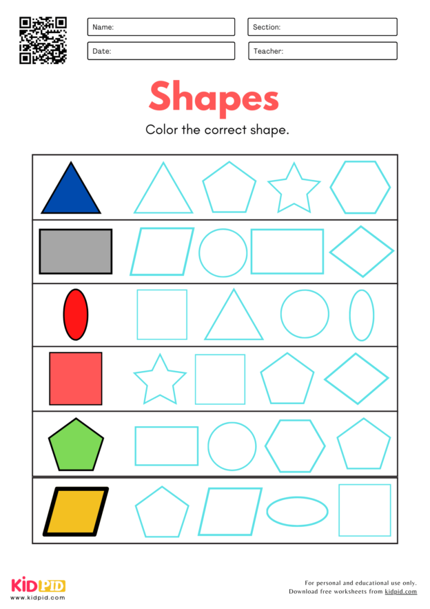 Identify 2D Shapes Worksheet for Kindergarten - Kidpid