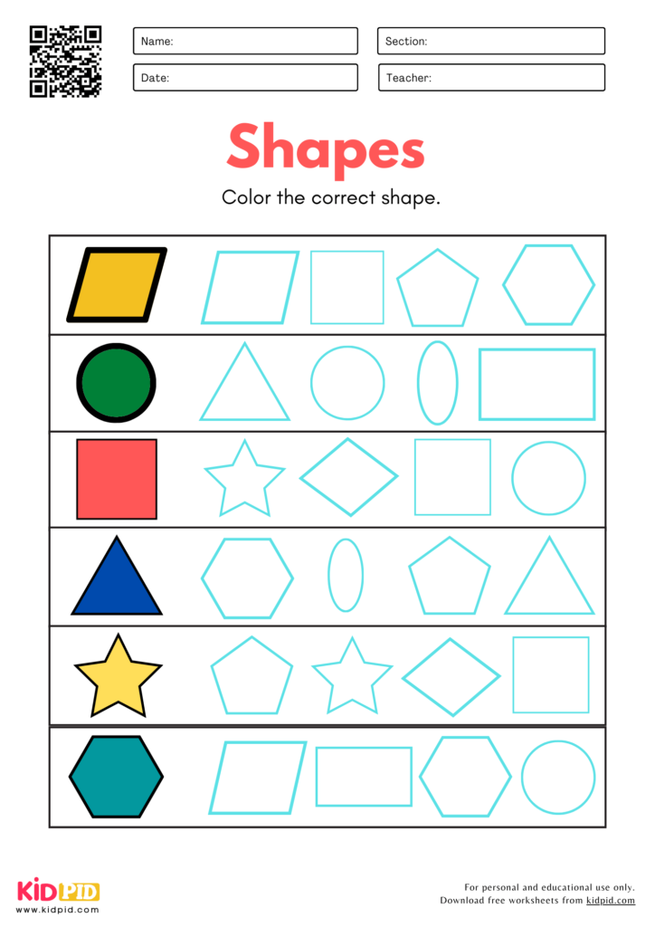 Identify 2D Shapes Worksheet for Kindergarten - Kidpid