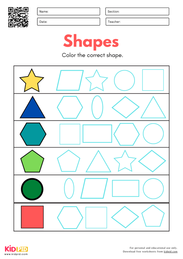 Identify 2D Shapes Worksheet for Kindergarten - Kidpid