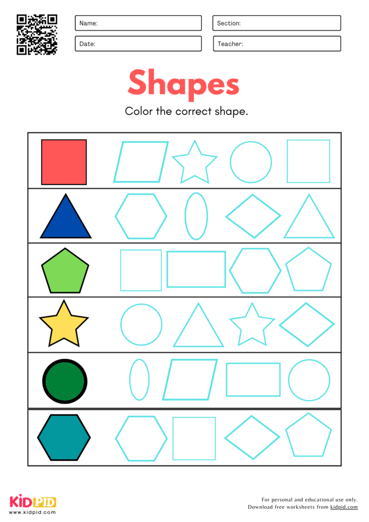 Identify 2D Shapes Worksheet for Kindergarten - Kidpid