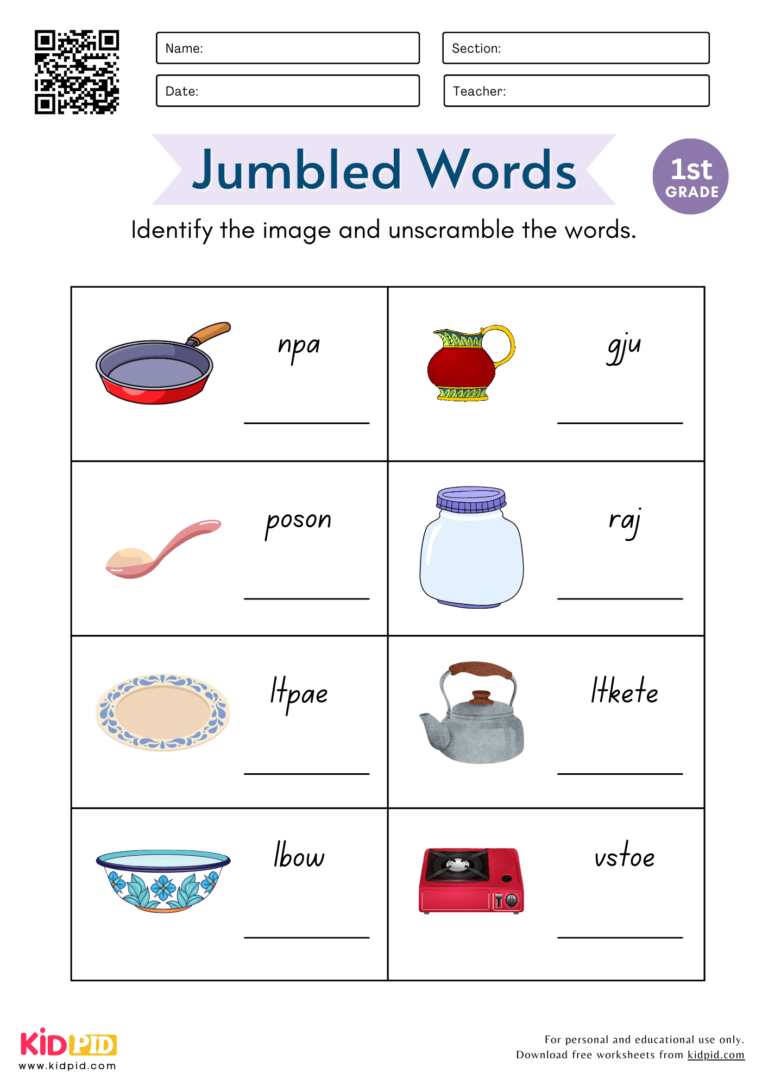 Jumble Home Words Worksheet for Grade 1 - Kidpid