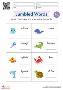 Jumbled Animals Words Worksheet for Grade 1 - Kidpid