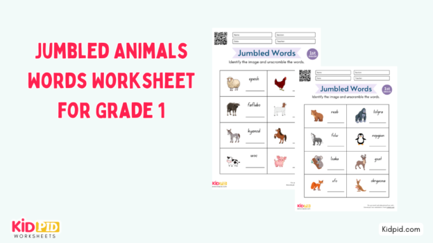 Jumbled Animals Words Worksheet for Grade 1 - Kidpid