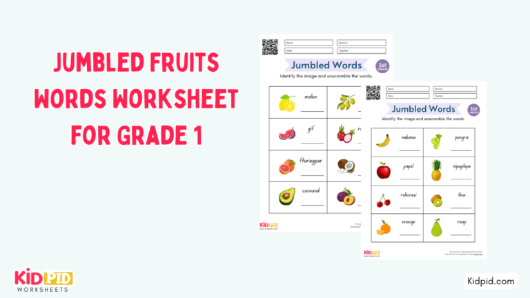 Jumbled Fruits Words Worksheet for Grade 1 - Kidpid