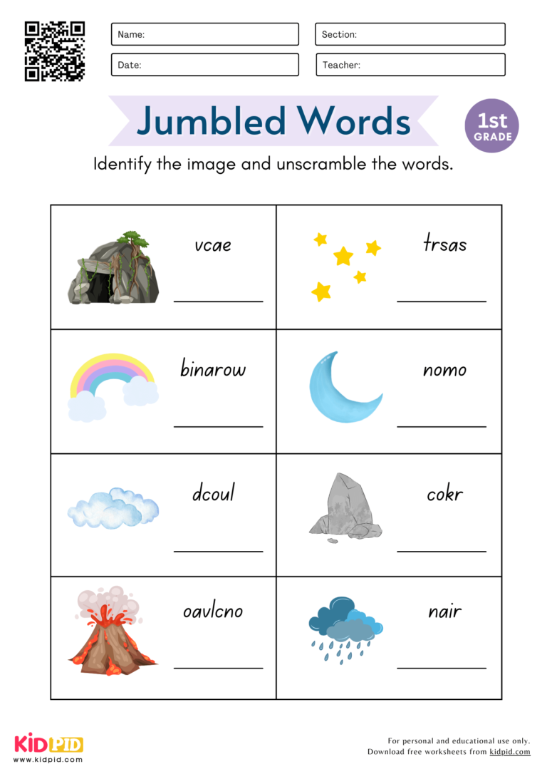 Jumbled Nature Words Worksheet for Grade 1 - Kidpid