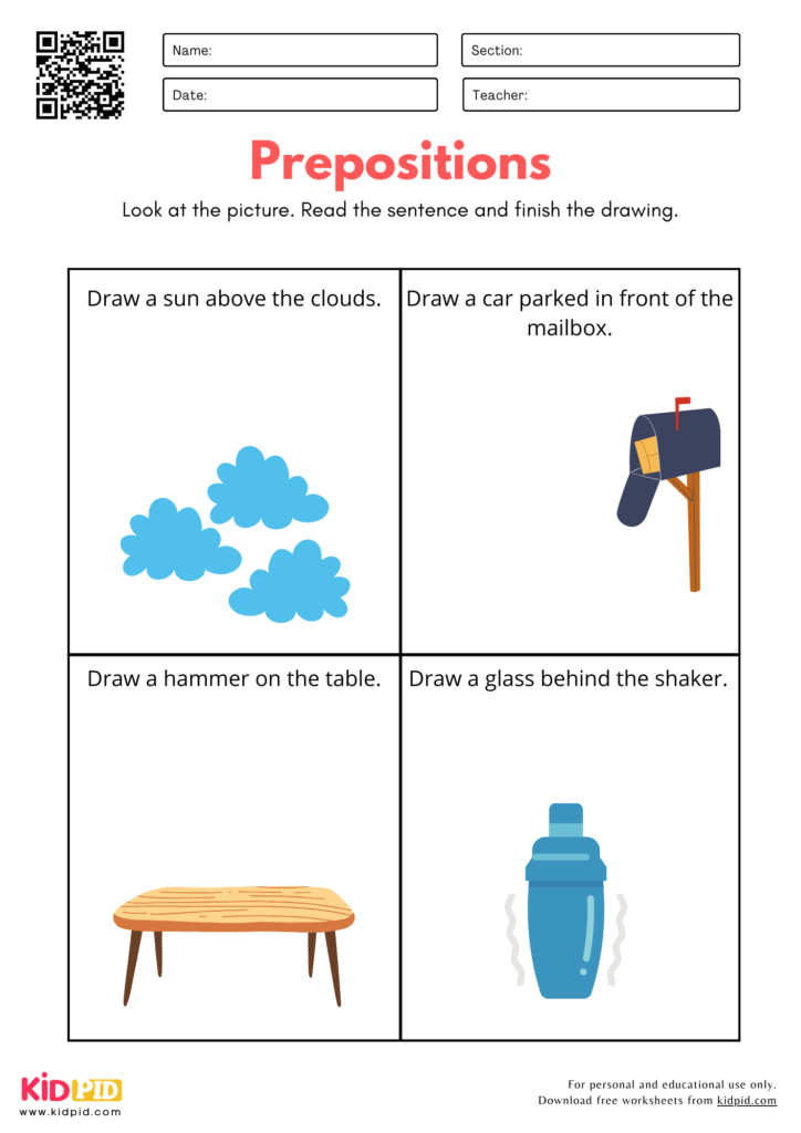 Location Prepositions Practice Worksheet for Kindergarten - Kidpid