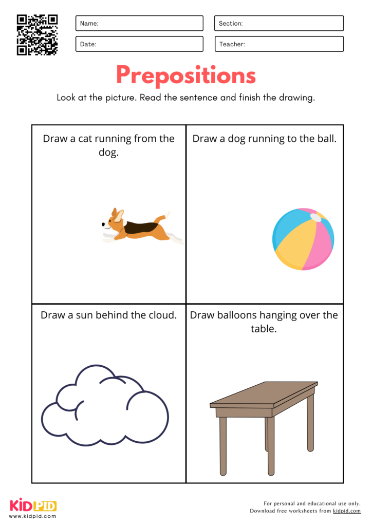 Location Prepositions Practice Worksheet for Kindergarten - Kidpid