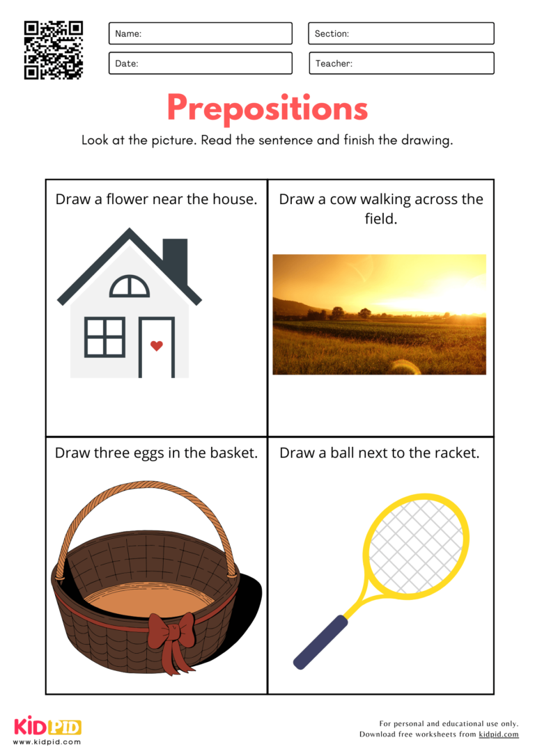 Location Prepositions Practice Worksheet for Kindergarten - Kidpid