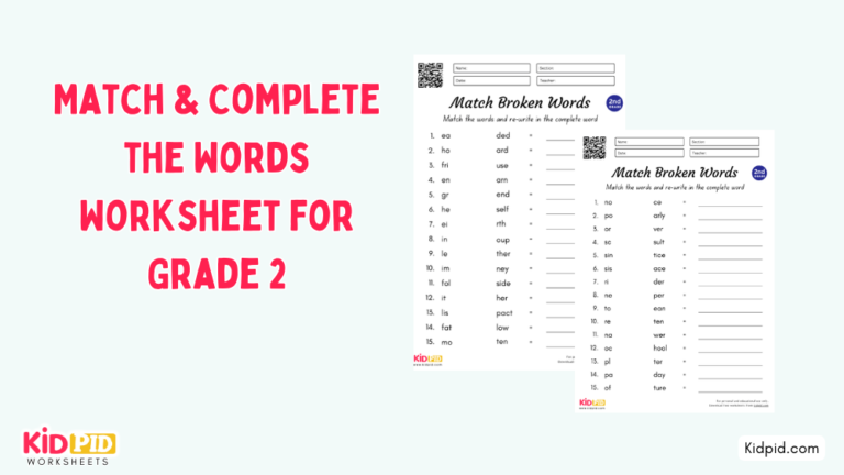Match & Complete the Words Worksheet for Grade 2 - Kidpid