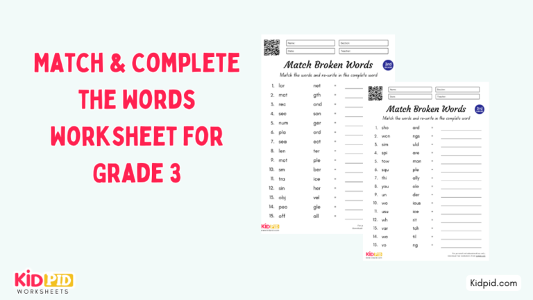 Match & Complete the Words Worksheet for Grade 3 - Kidpid