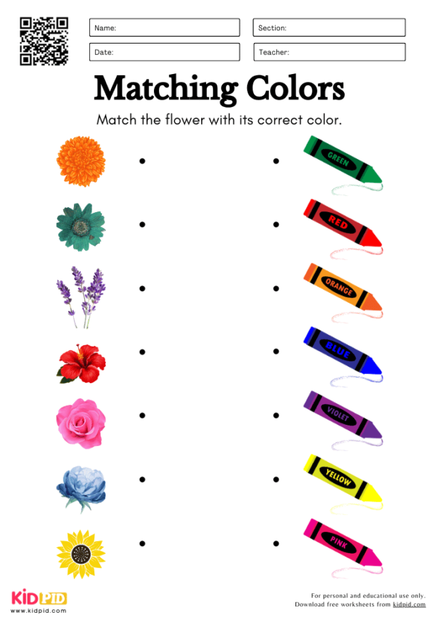 Matching Color Worksheet For Preschoolers - Kidpid
