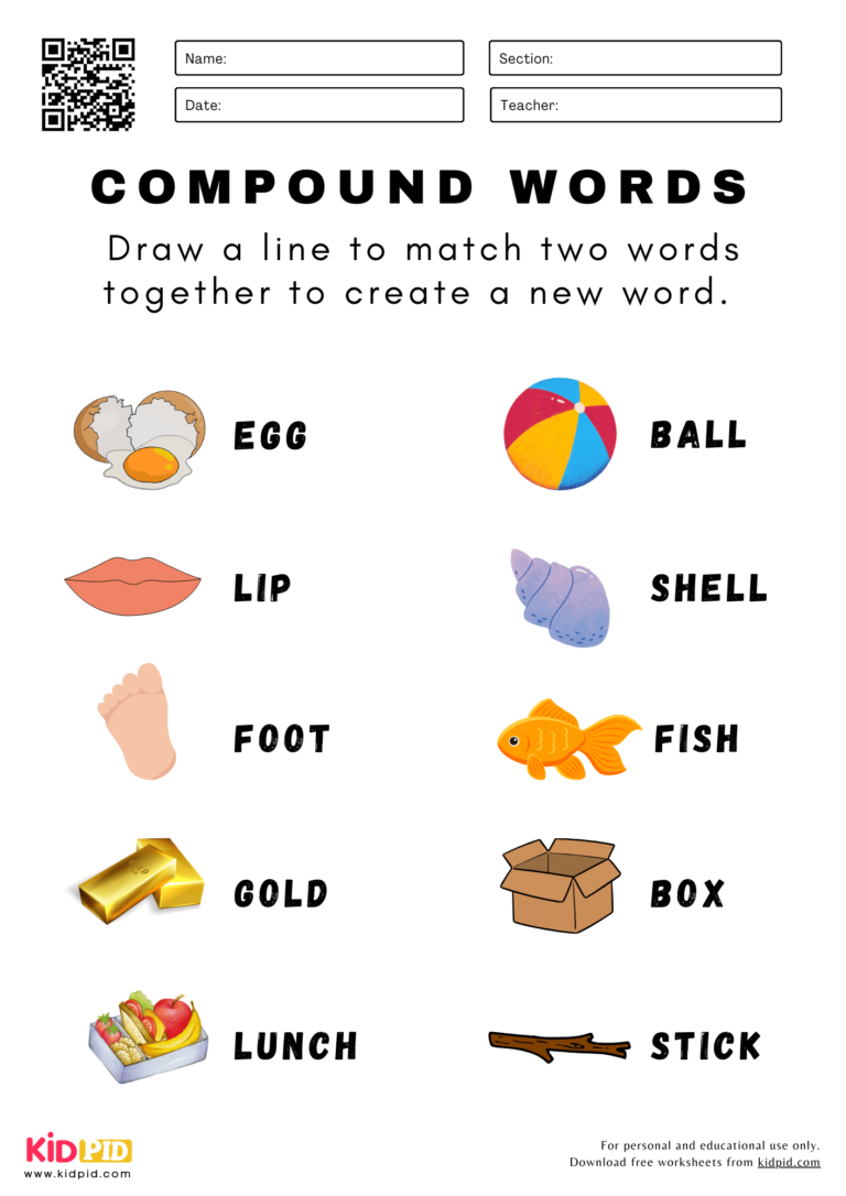 Match to Form Compound Words Worksheet for Grade 1 - Kidpid