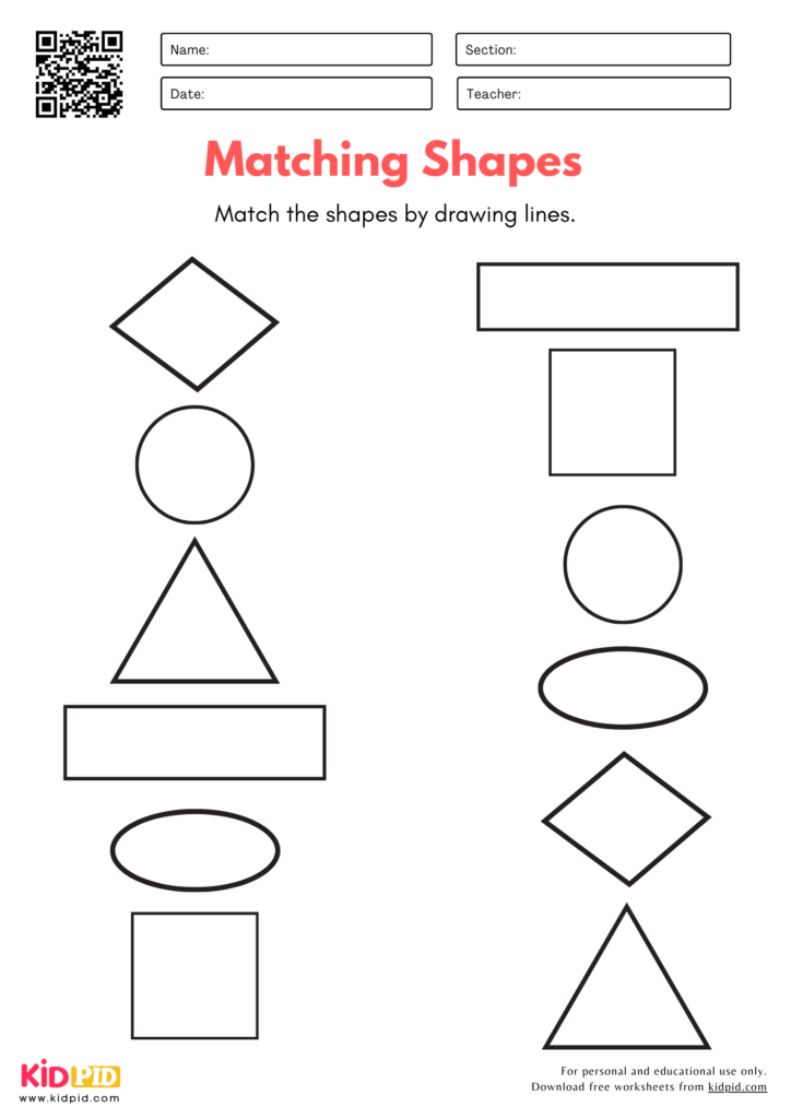 Matching Shapes Practice Worksheet for Kindergarten - Kidpid
