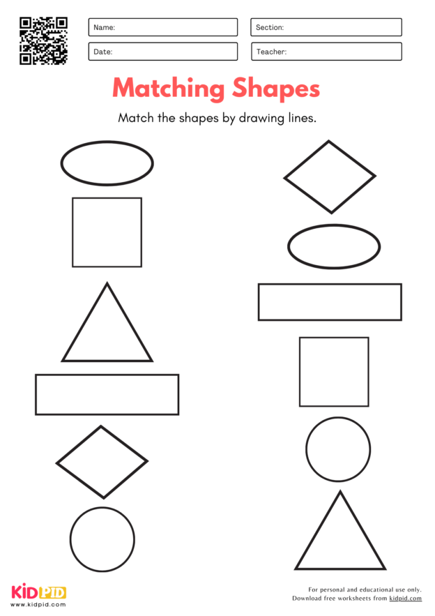 Matching Shapes Practice Worksheet for Kindergarten - Kidpid