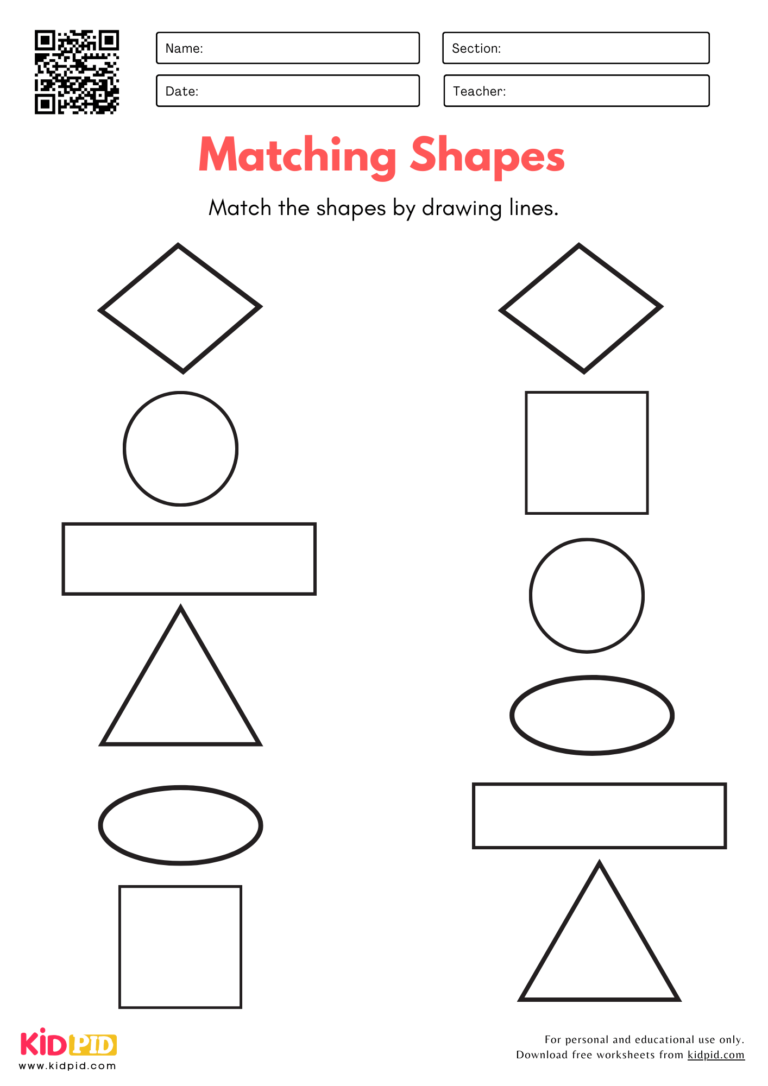 Matching Shapes Practice Worksheet for Kindergarten - Kidpid