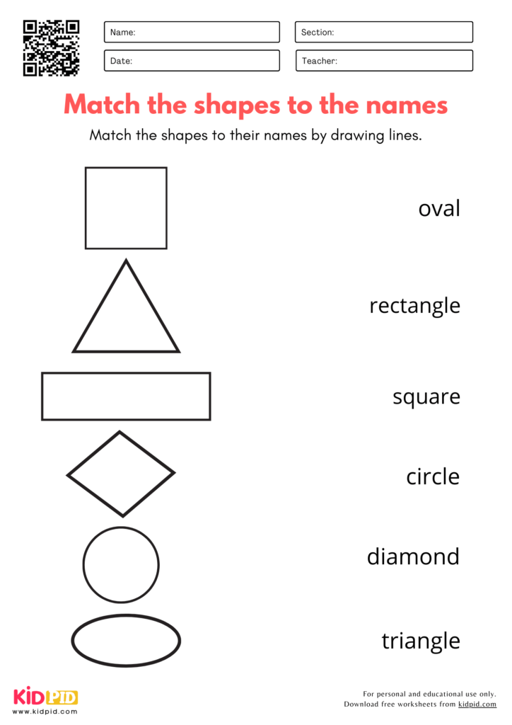 Matching Shapes with Name Practice Worksheet for Kindergarten - Kidpid
