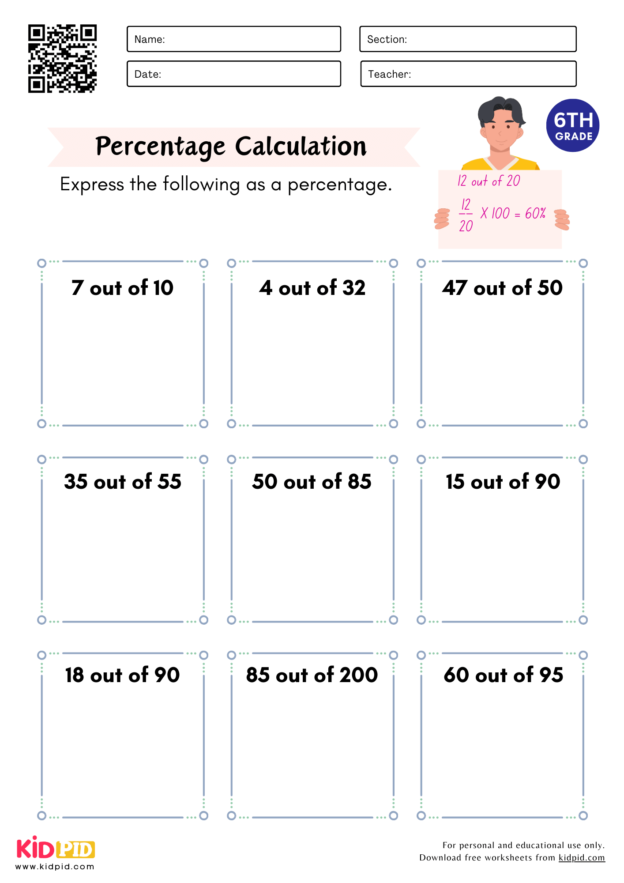 Percentage Calculation Worksheet for Grade 6 - Kidpid