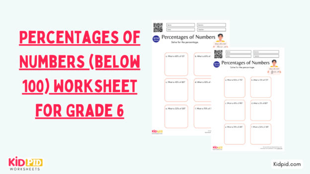 Percentages of Numbers (below 100) Worksheet for Grade 6 - Kidpid