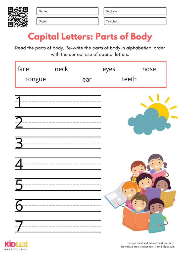 Proper Noun Capitalizations Practice Worksheet for Kindergarten - Kidpid