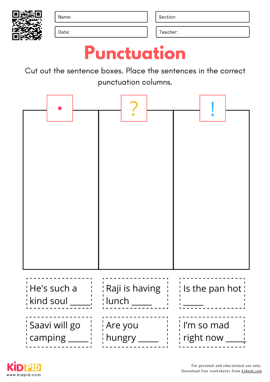 Punctuating End of Sentences Practice Worksheet for Kindergarten - Kidpid