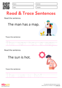 Sentence Tracing Practice Worksheet for Kindergarten - Kidpid