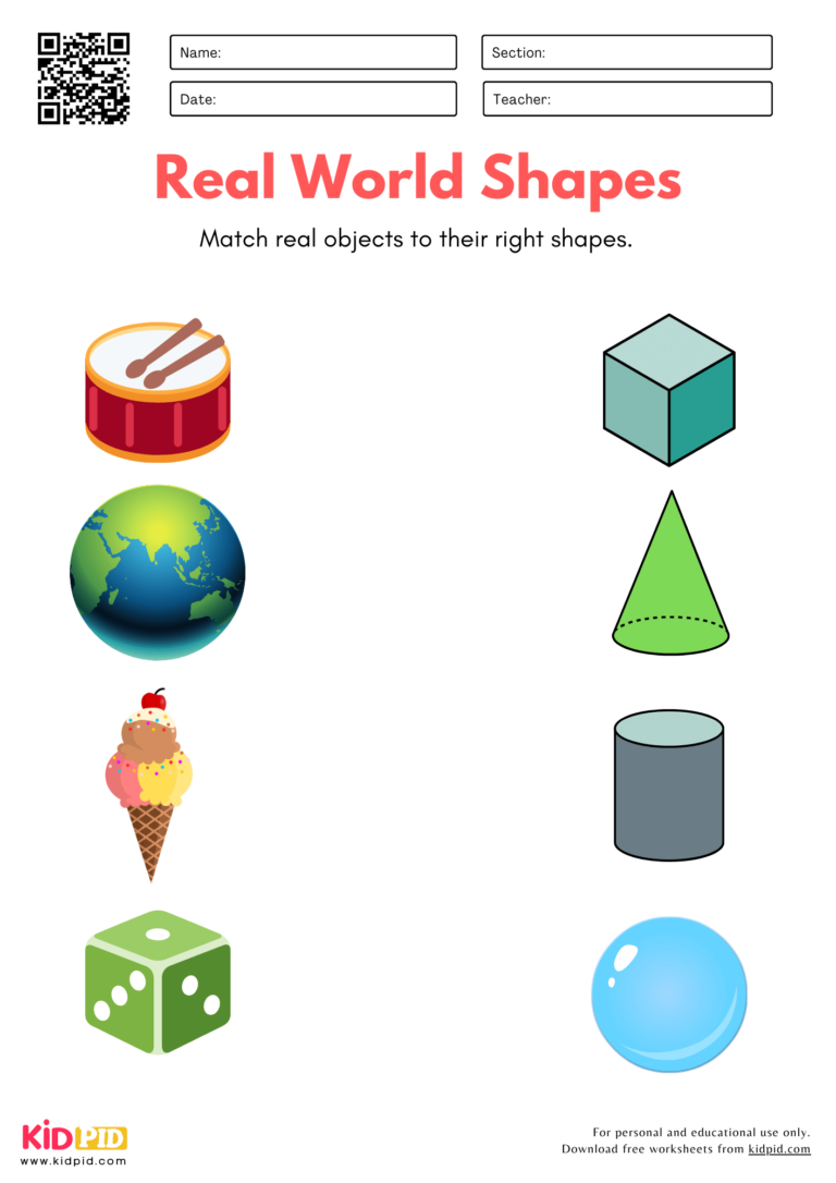Shape and Real Object Matching Practice Worksheet for Kindergarten - Kidpid