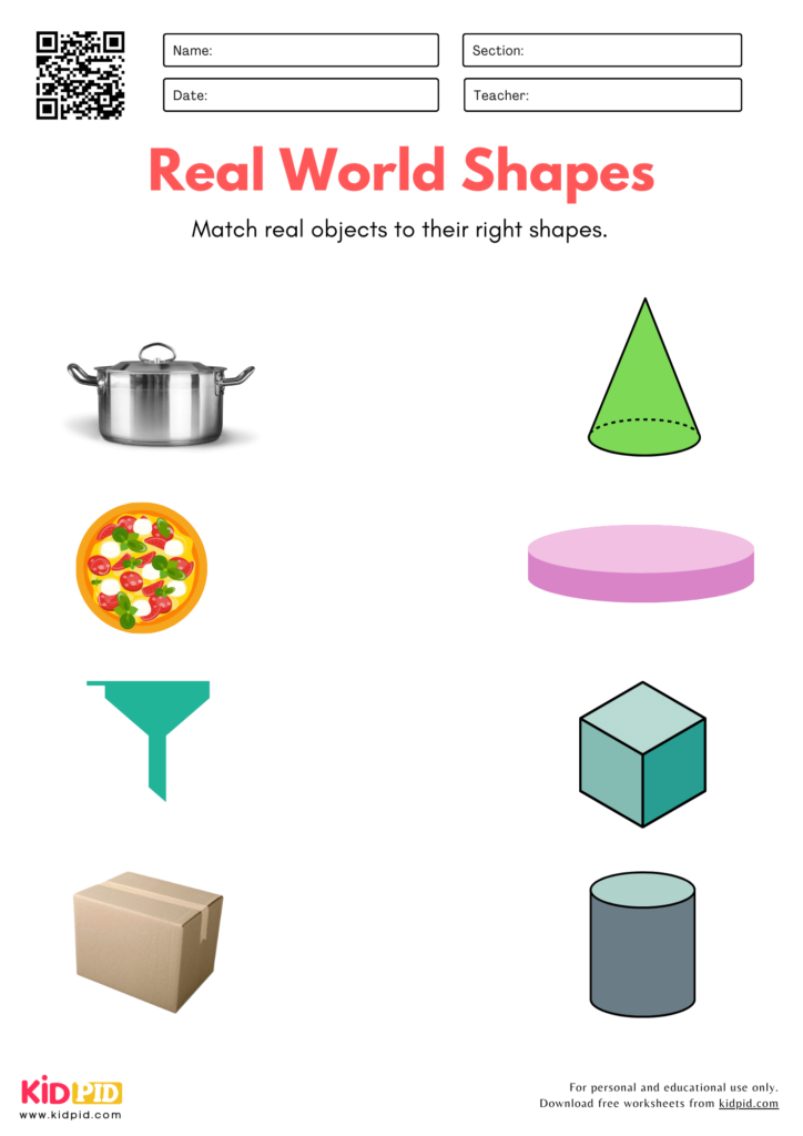 Shape and Real Object Matching Practice Worksheet for Kindergarten - Kidpid