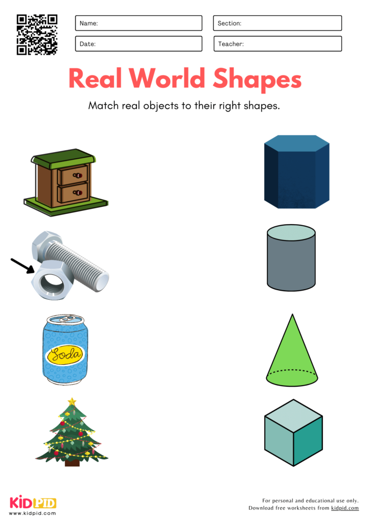 Shape and Real Object Matching Practice Worksheet for Kindergarten - Kidpid