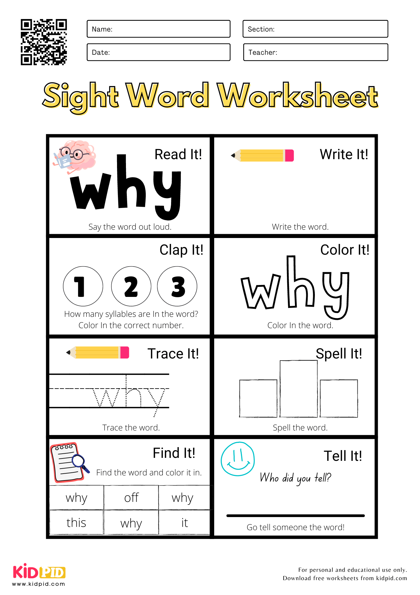 Sight Word Worksheets For Kindergarten - Kidpid