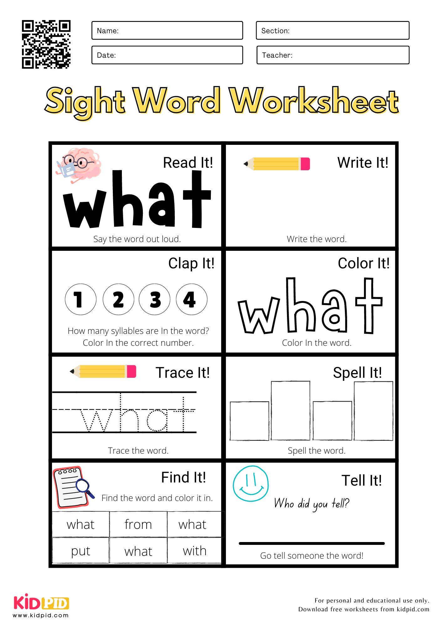 Sight Word Worksheets For Kindergarten - Kidpid