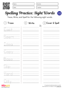 Sight Words Practice Worksheet for Grade 3 - Kidpid