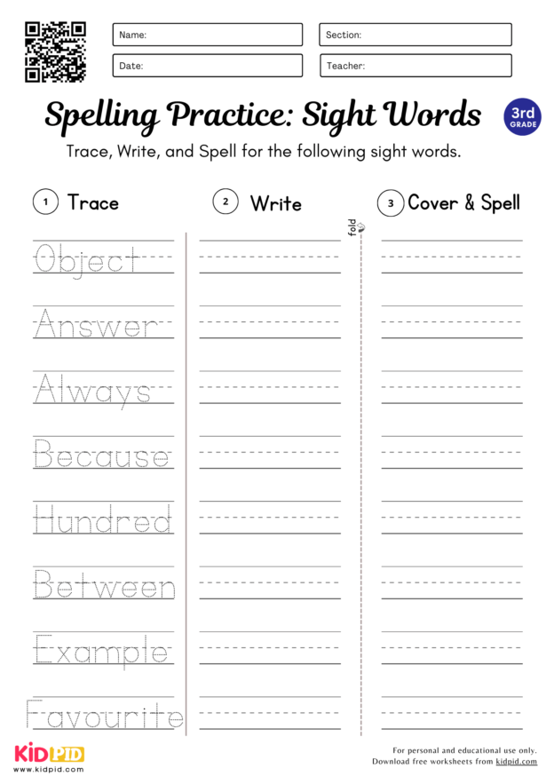 Sight Words Practice Worksheet for Grade 3 - Kidpid