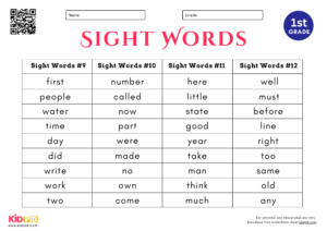 Sight Words Spelling List Worksheet For Grade 1 - Kidpid