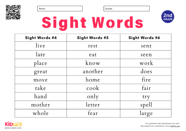 Sight Words Spelling List Worksheet For Grade 2 - Kidpid