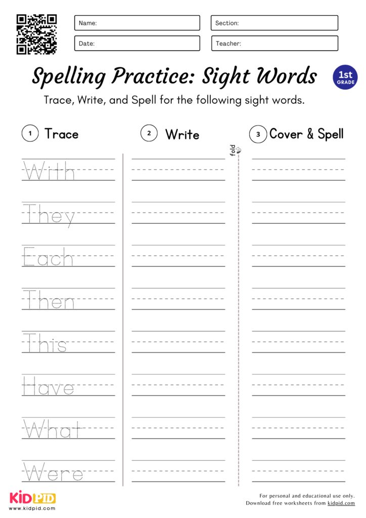 Sight Words Worksheet For Grade 1 - Kidpid