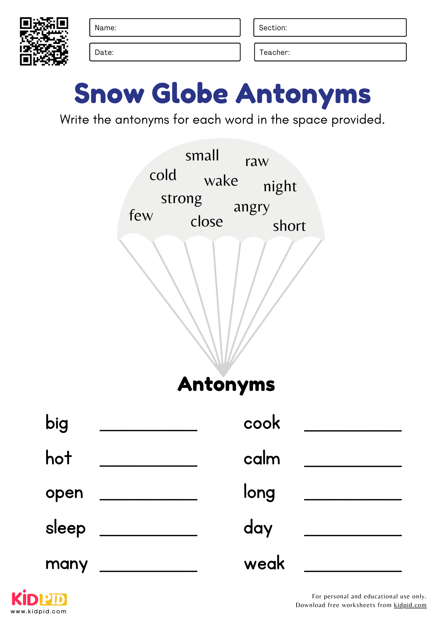 Snow Globe Antonyms Worksheets For Grade 2 - Kidpid