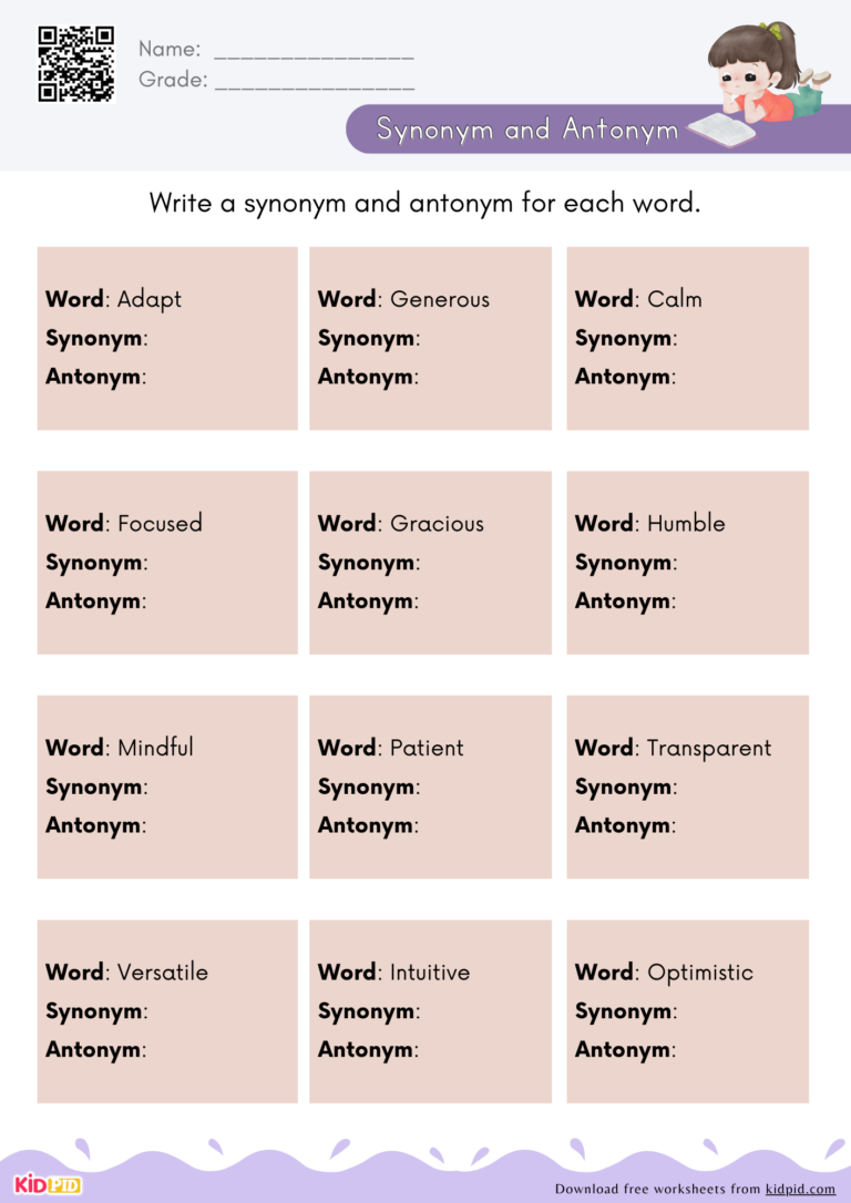 Synonym and Antonym Writing Worksheets For Grade 5 - Kidpid