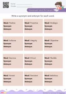 Synonym and Antonym Writing Worksheets For Grade 5 - Kidpid