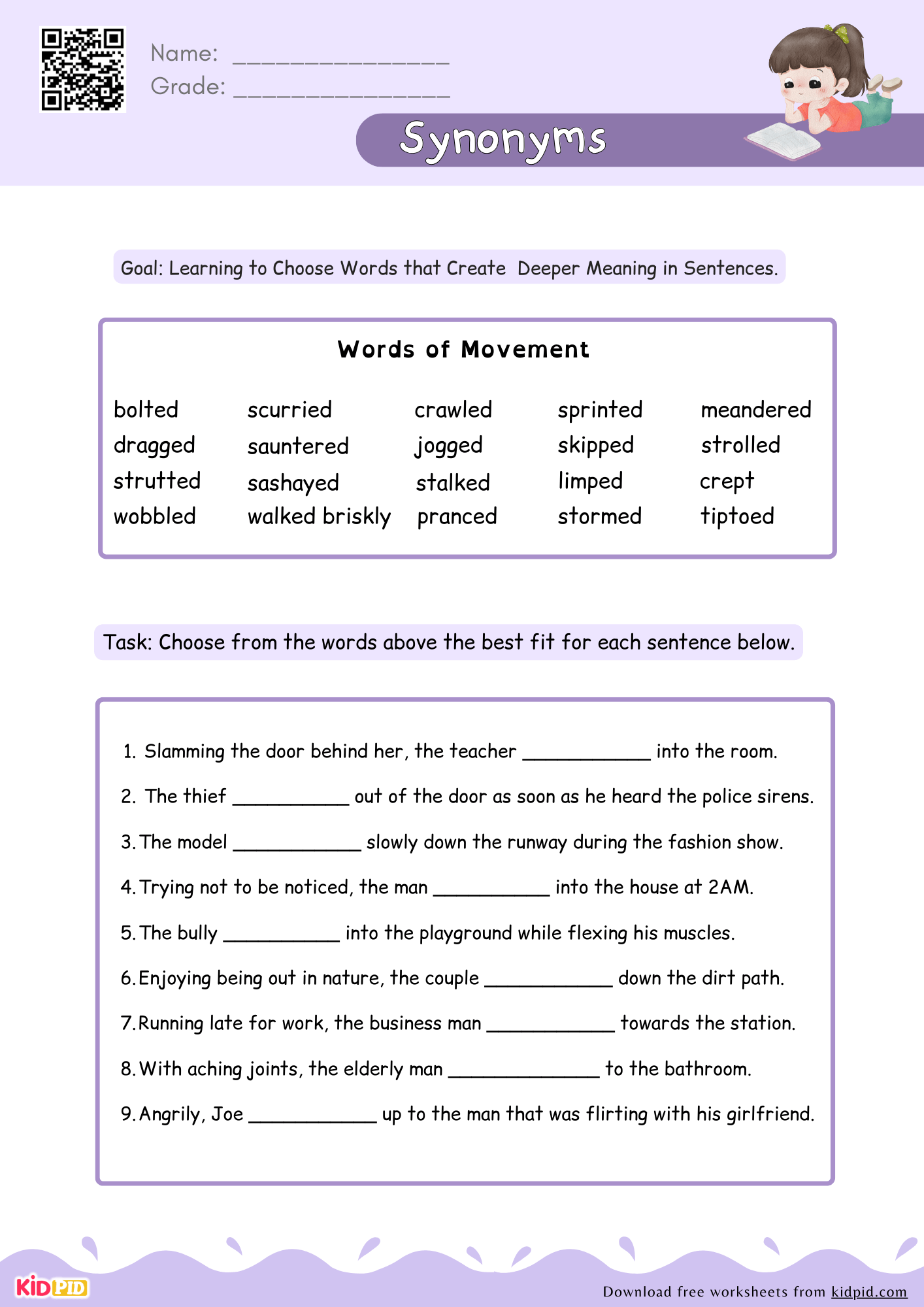 Synonym Fill in the Blanks Worksheet For Grade 5 - Kidpid
