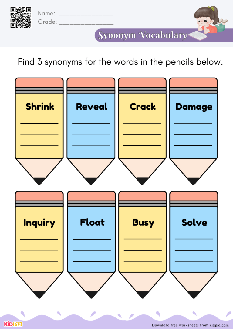 Synonyms Vocabulary English Worksheets For Grade 3 - Kidpid